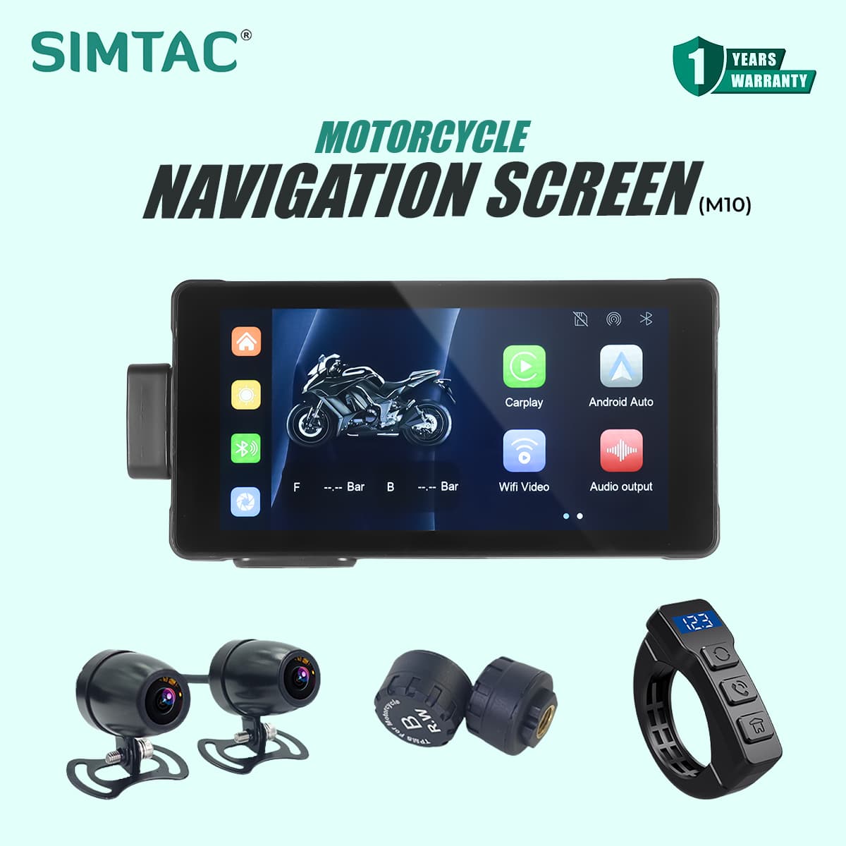 Simtac motorcycle GPS CarPlay & Android Auto system – M10DT – Helmet Hub